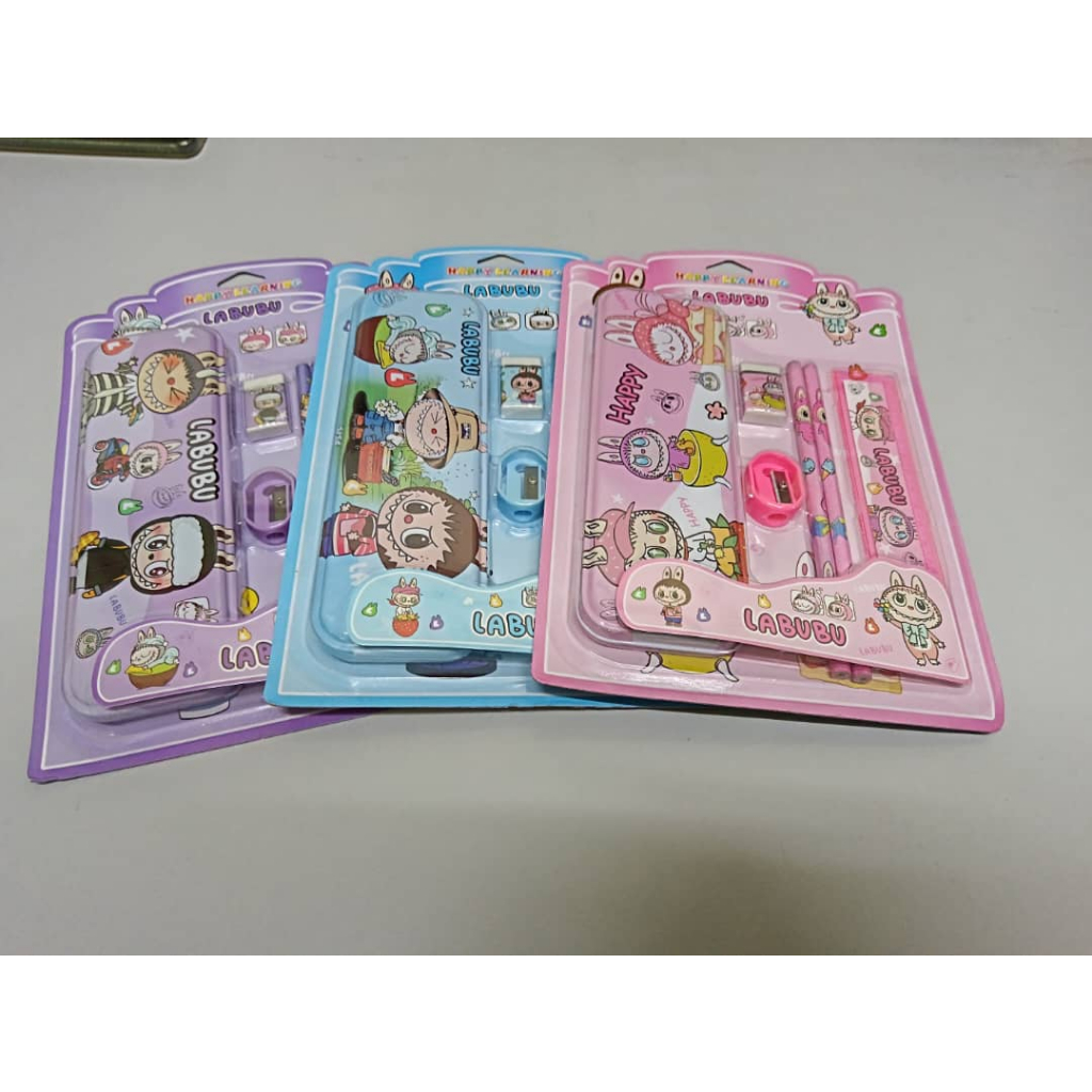 FANCY 9912 LABUBU STATIONERY SET 5in1 (3 COLOUR CAN CHOOSE) | Shopee ...