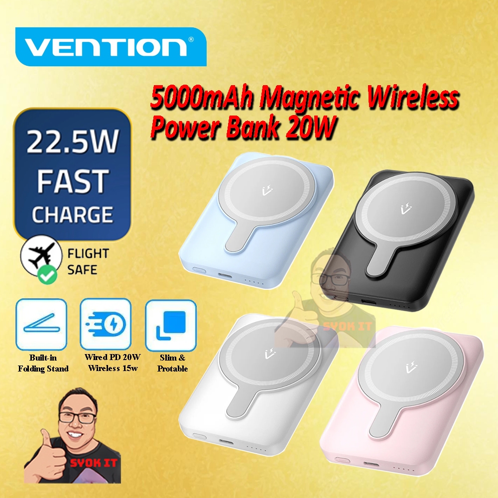 Vention FHS Wireless Power Bank 5000mAh Magnetic Fast Charge Powerbank ...