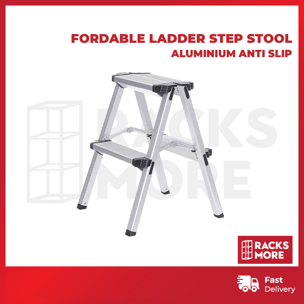 RACKSMORE Ladder Step Stool Aluminium Foldable Anti Slip With Pedal ...