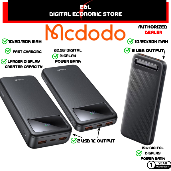【1Yr Warranty】 MCDODO 15W 22.5W Digital Display 10000mAh 20000mAh ...