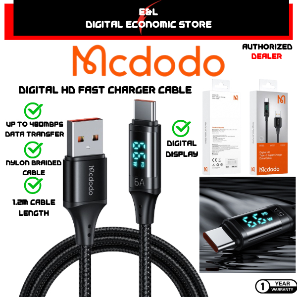 【1yr Warranty】 MCDODO Digital HD Data Cable Super Charge Fast Charging ...