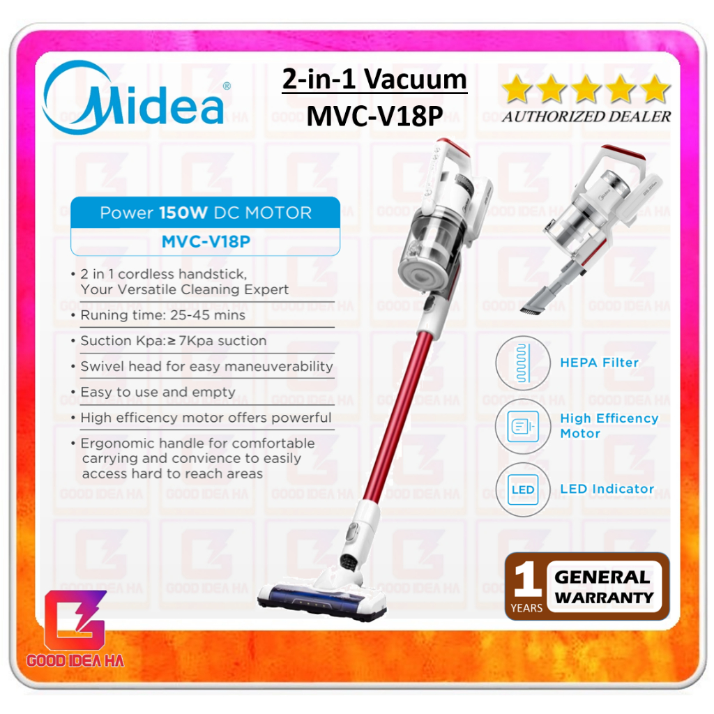 Midea MVC-V18P 2-in-1 Cordless Handstick Vacuum Cleaner | Shopee Malaysia