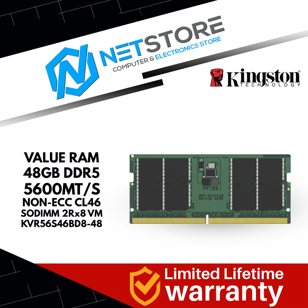 Kingston ValueRAM 48GB 5600MT/s DDR5 Non-ECC CL46 SODIMM 2Rx8 V ...