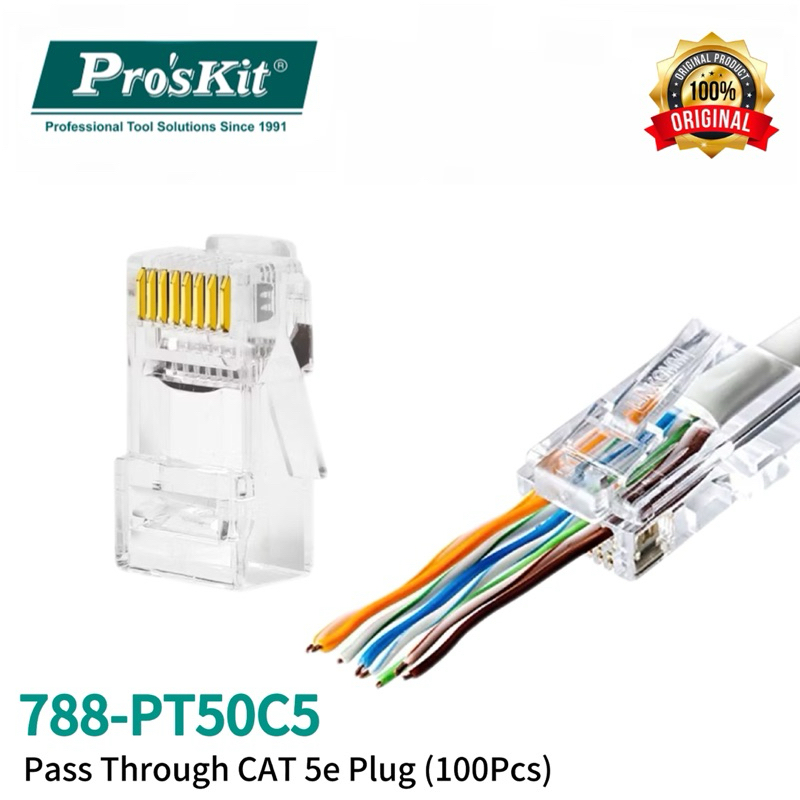 100Pcs Pro'skit 788-PT50C5 Through CAT 5e Modular Plug ( Accommodate ...