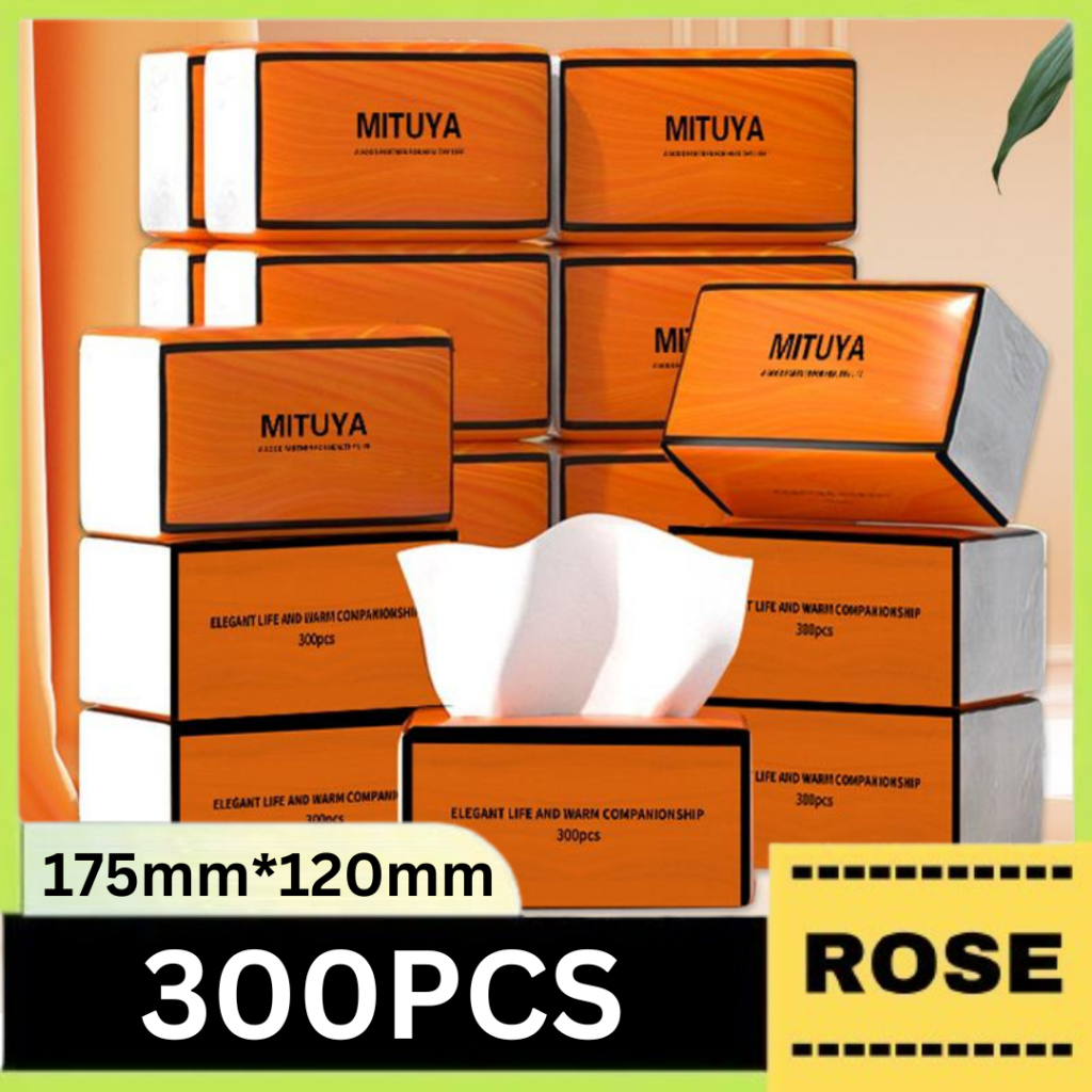 [4 Ply 300 Sheets] Orange DesignSoft Facial Tissue Paper Wood House Use ...
