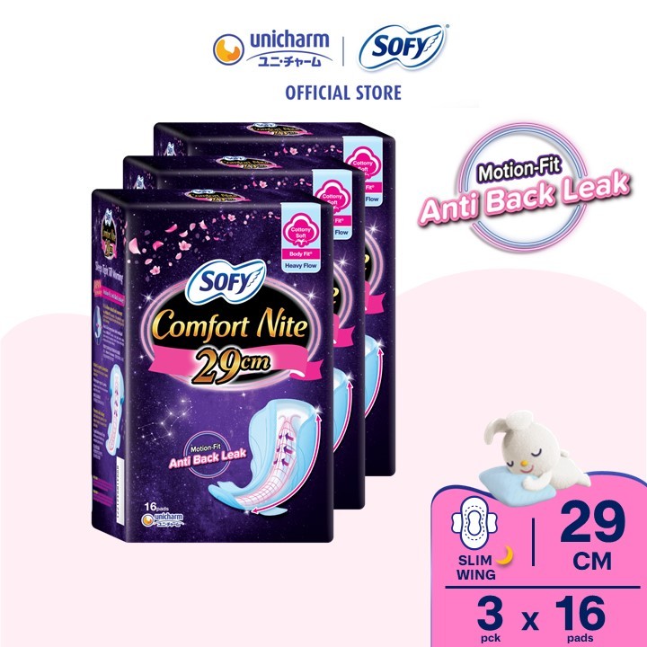 SOFY Comfort Nite Body Fit Cottony Soft Night Slim Wing Sanitary Pad 29cm 16pcs (3 Packs ...