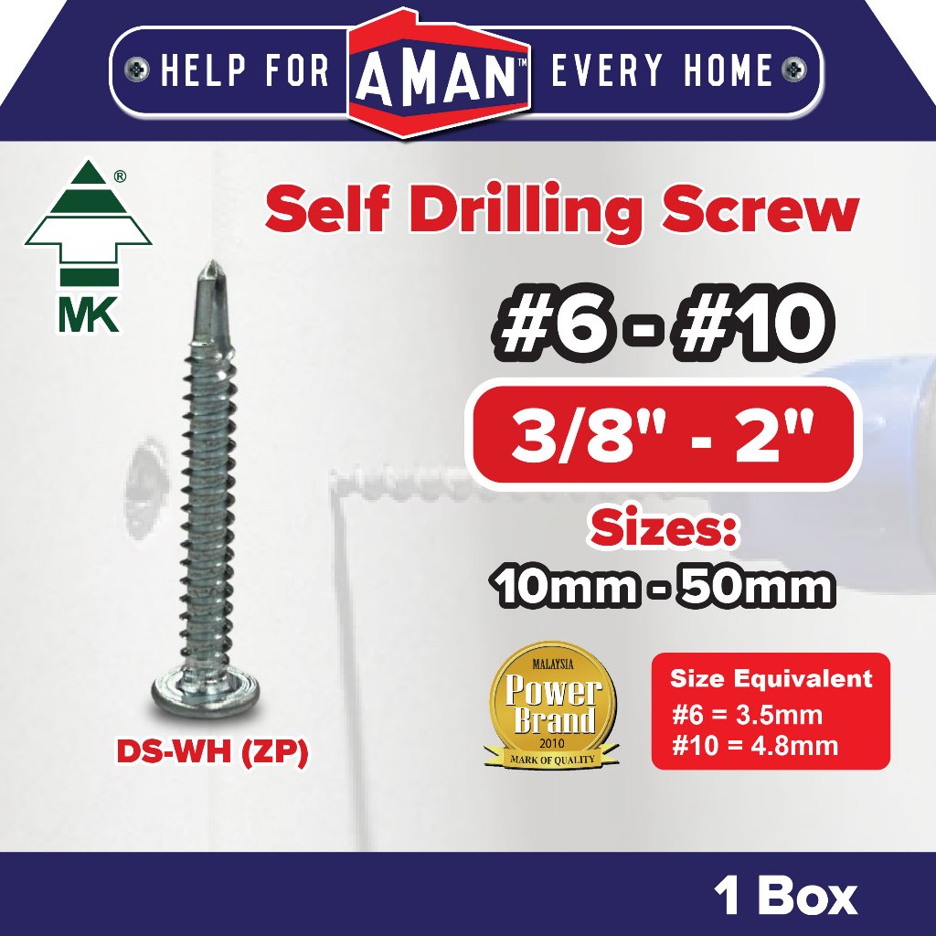 MK Self Drilling Screw Skru Mata Drill Besi Flat Head DS-WH 310 312 516 ...