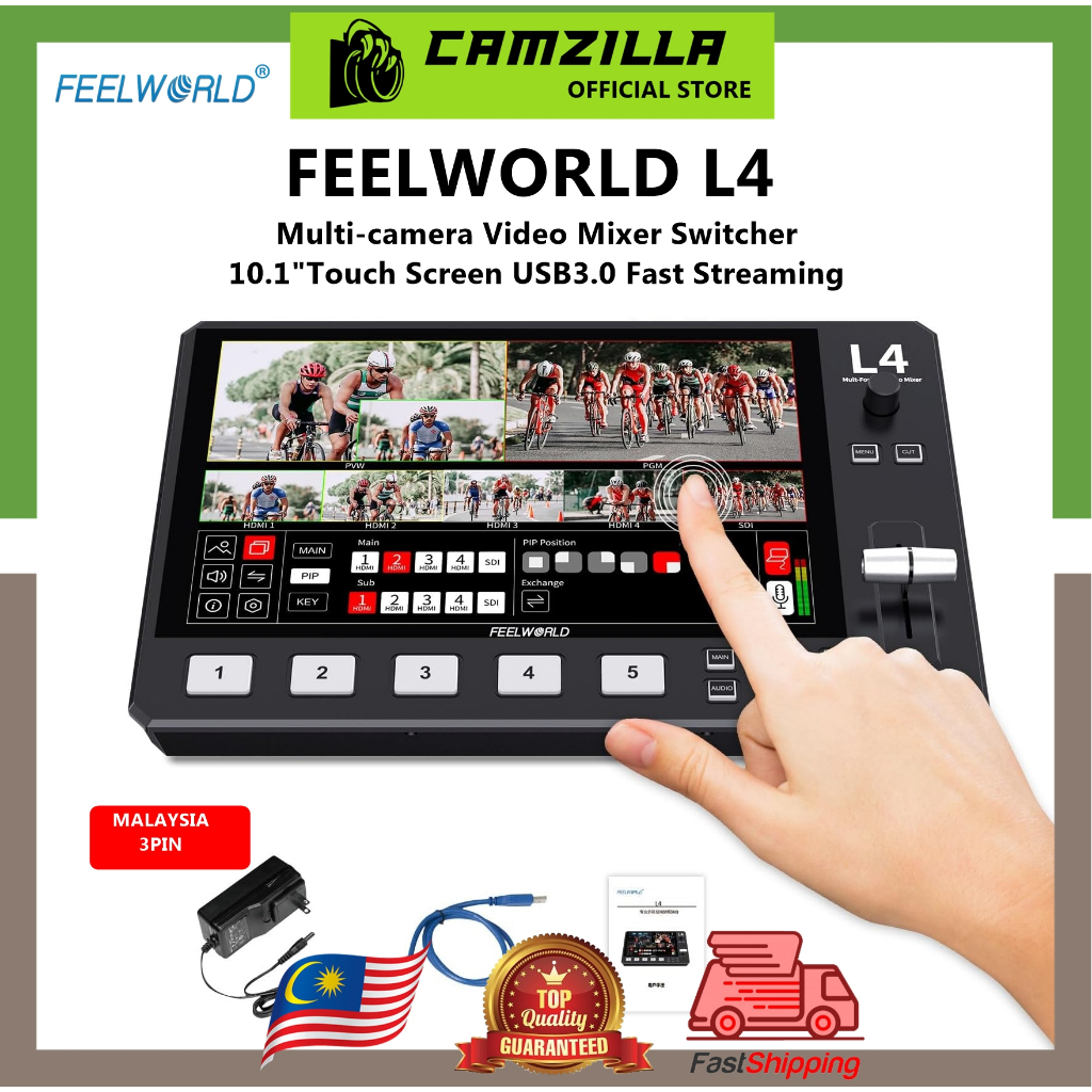 FEELWORLD L4 Multi-camera Video Mixer Switcher 10.1"Touch Screen USB3.0 ...