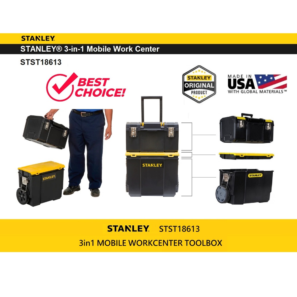 Stanley STST18613 Mobile Wheel Work Center Tool Box 18-in / 45cm ...