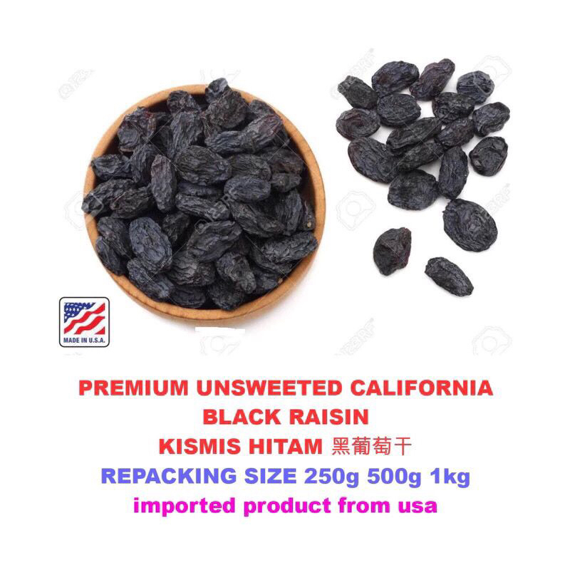 CALIFORNIA BLACK RAISIN KISMIS HITAM 黑色葡萄干 halal repack 250g | Shopee ...