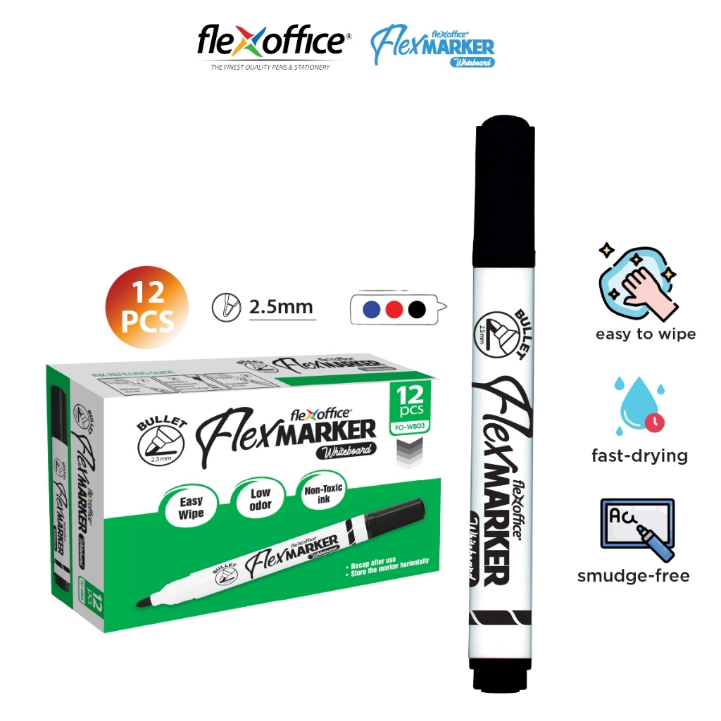 FlexOffice [Box of 12 pcs] FlexMarker White Board Marker FO-WB03 白板马克笔 ...