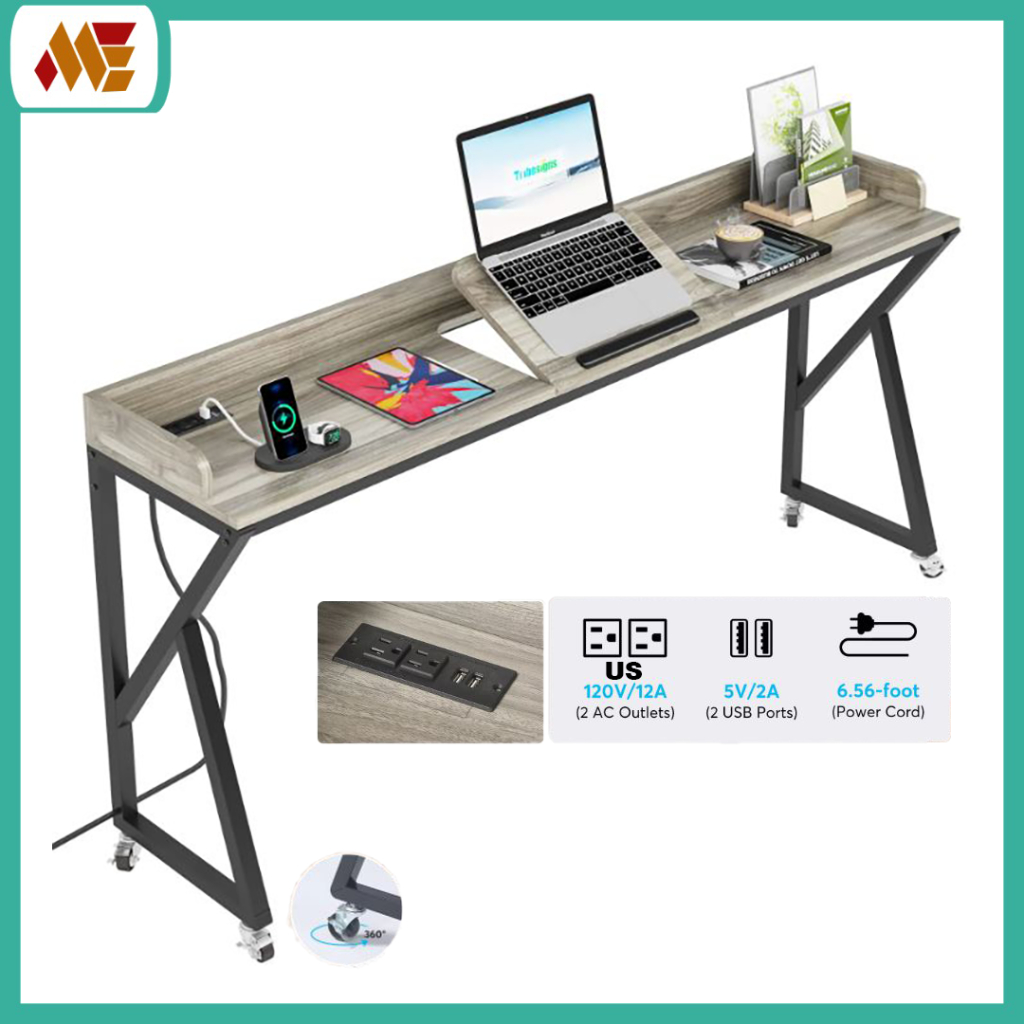Cross Bed Table with Wheels Office Desk Overbed Adjustable Tilt Board ...