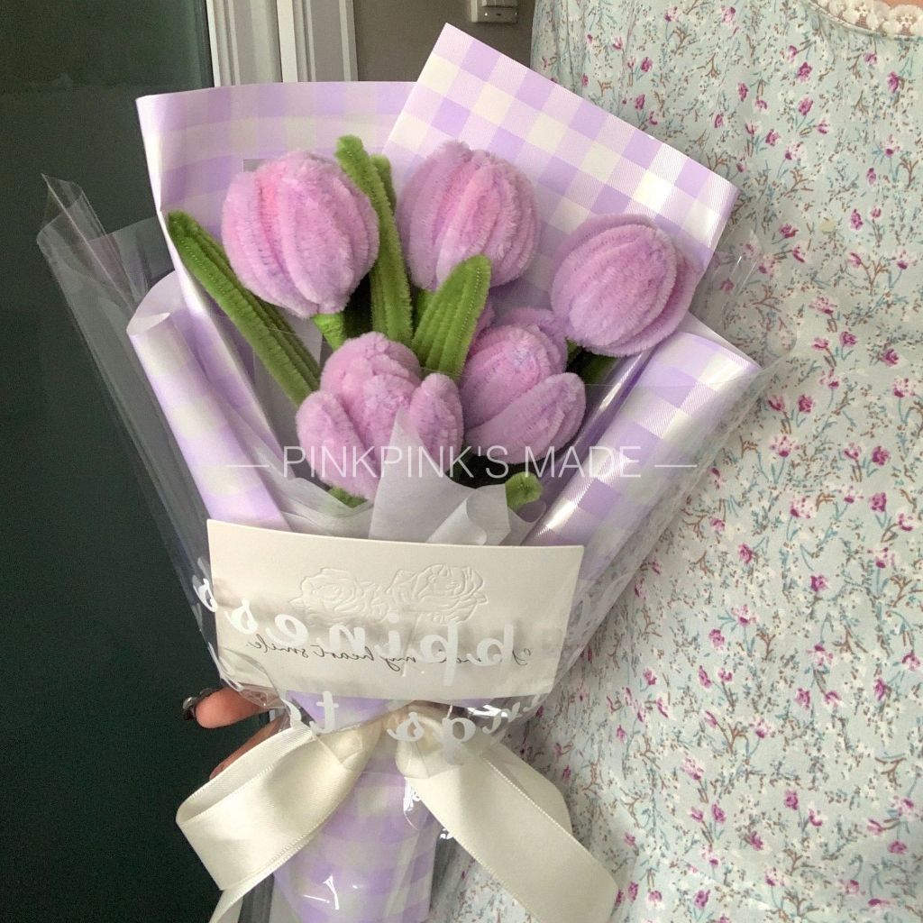 Finished Tulip Flower Bouquet Chenille Stem Twisted Stick Bouquet ...