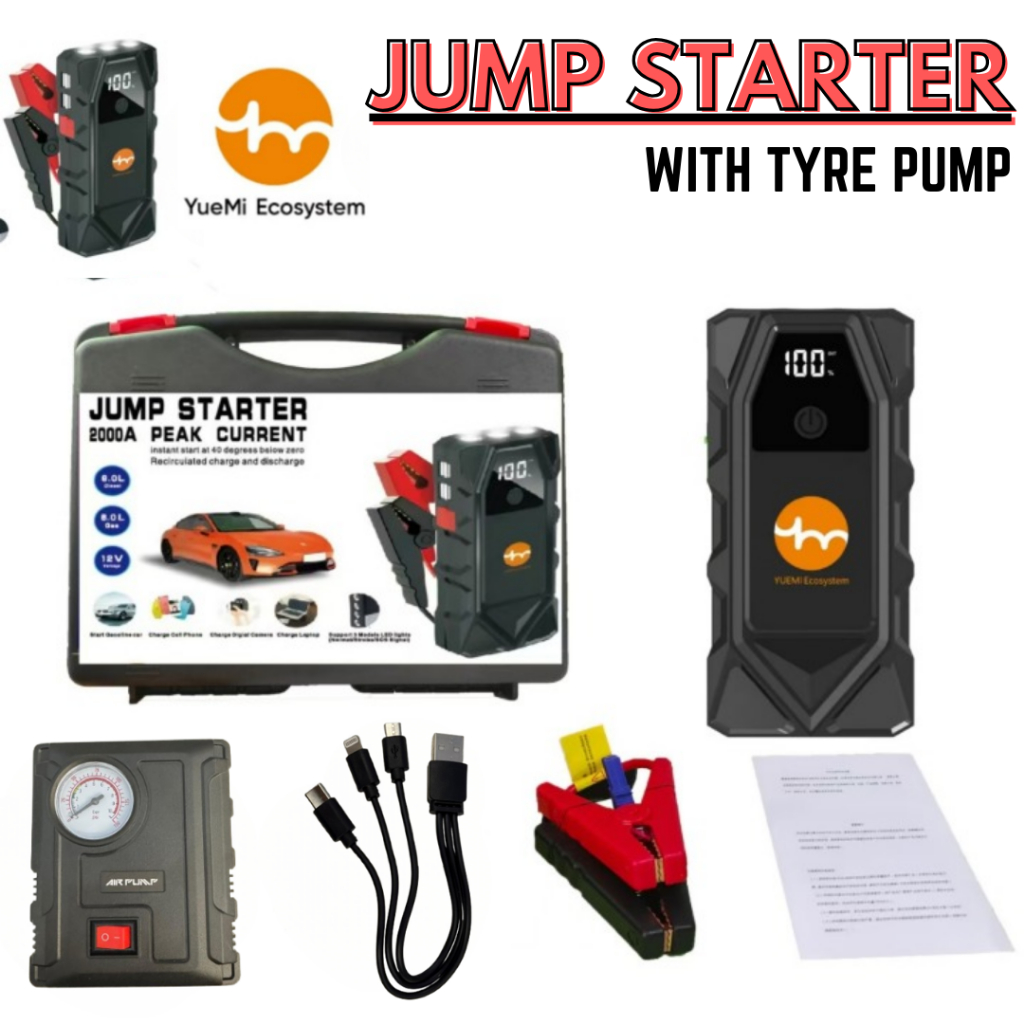 Portable Car Jump Starter With Tire Pump Pam Tayar Elektrik Jumper ...