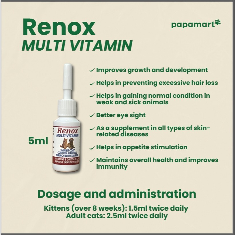 [DIJAMIN SANGAT BERKESAN] 5ml Renox Pets Multivitamin & Coat Booster ...