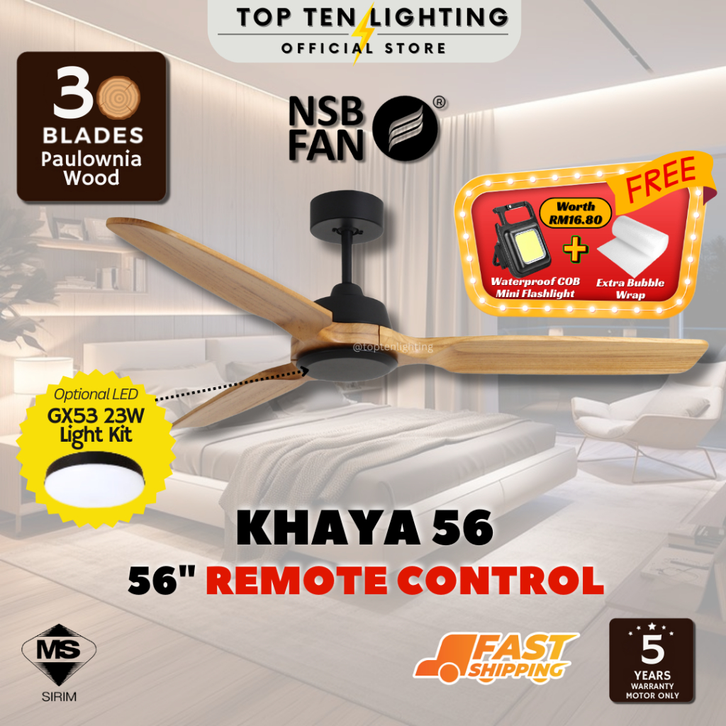 NSB Fan 56 Khaya 56" DC Motor Remote Control Ceiling Fan White Oak Mah ...