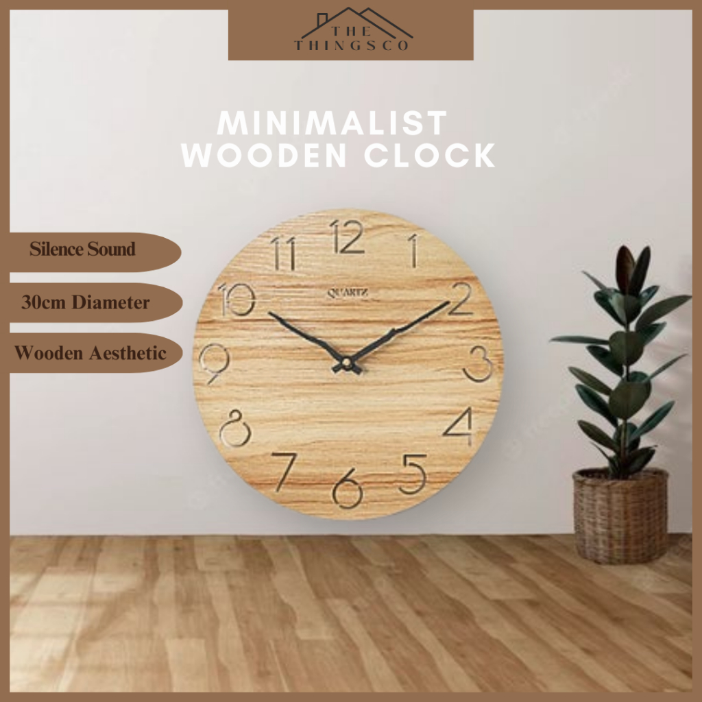 Minimalist Wooden Wall Clock Muji Style Clock Jam Dinding Muji Silent ...