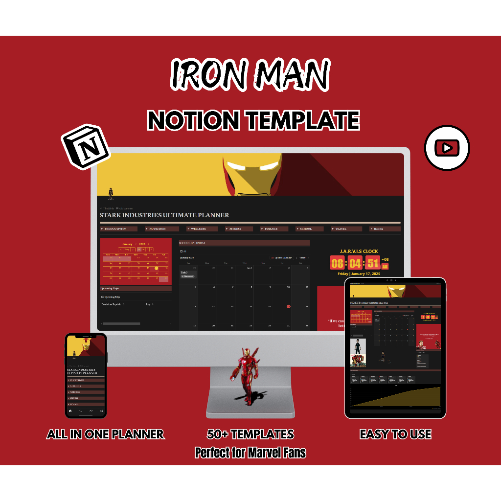 Iron Man Notion Template | Aesthetic Notion Template | Dark Mode Notion ...