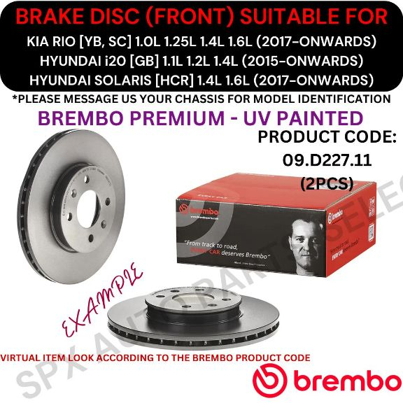BREMBO GENUINE DISC BRAKE ROTOR (FRONT) FOR KIA RIO [YB, SC] '17YR-ON ...