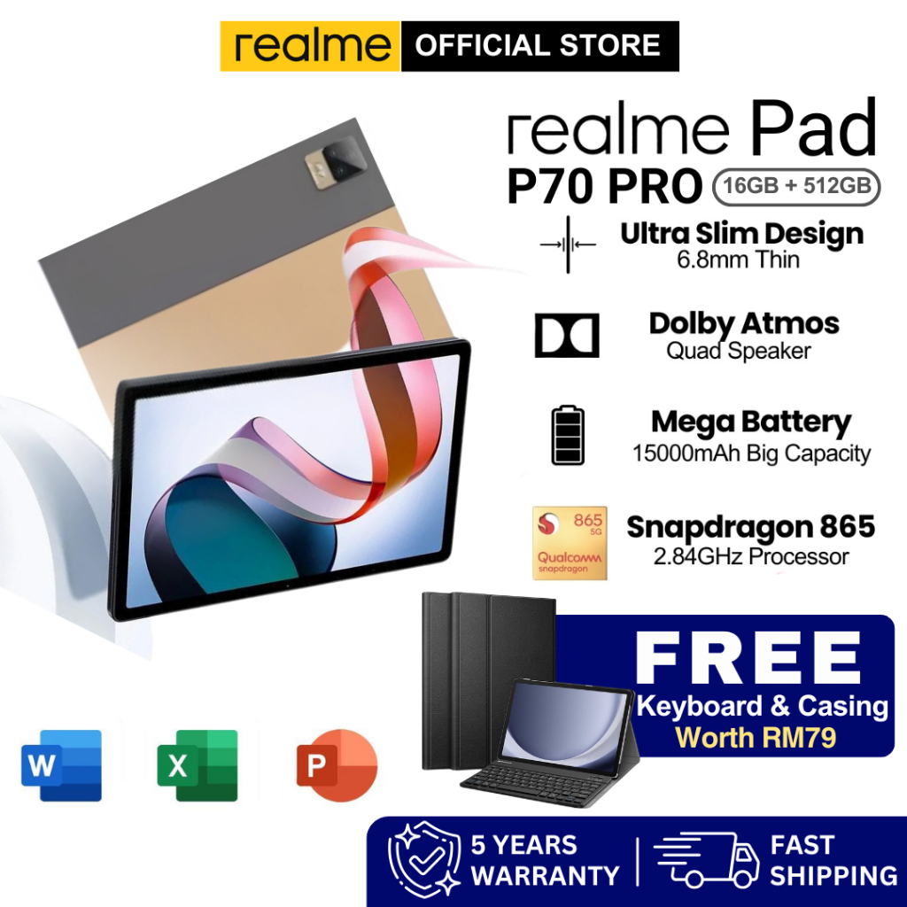 Realme pad P70 PRO Tablet(16GB RAM+512GB ROM)Snapdragon865 | 20000mAh ...