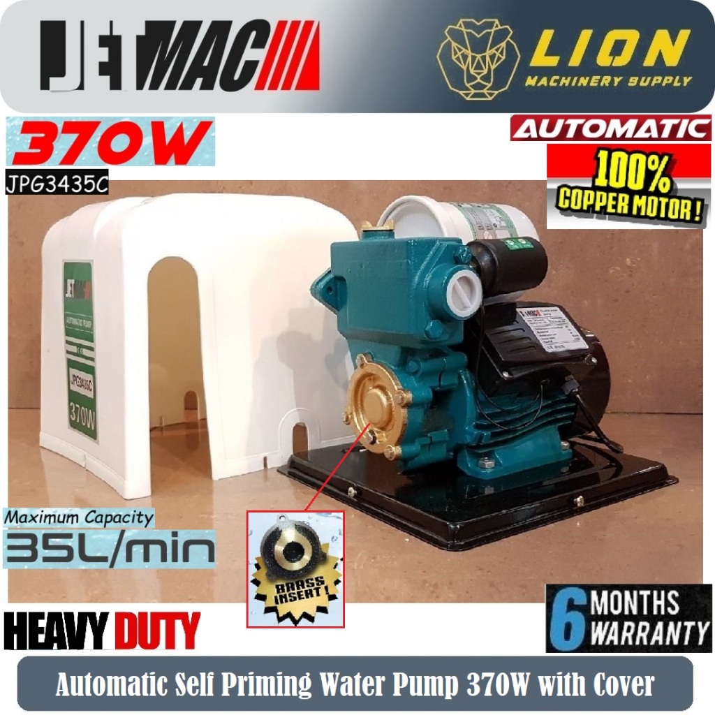 JETMAC JPG3435C Automatic Self Priming Water Pump with cover 370w - 6 ...
