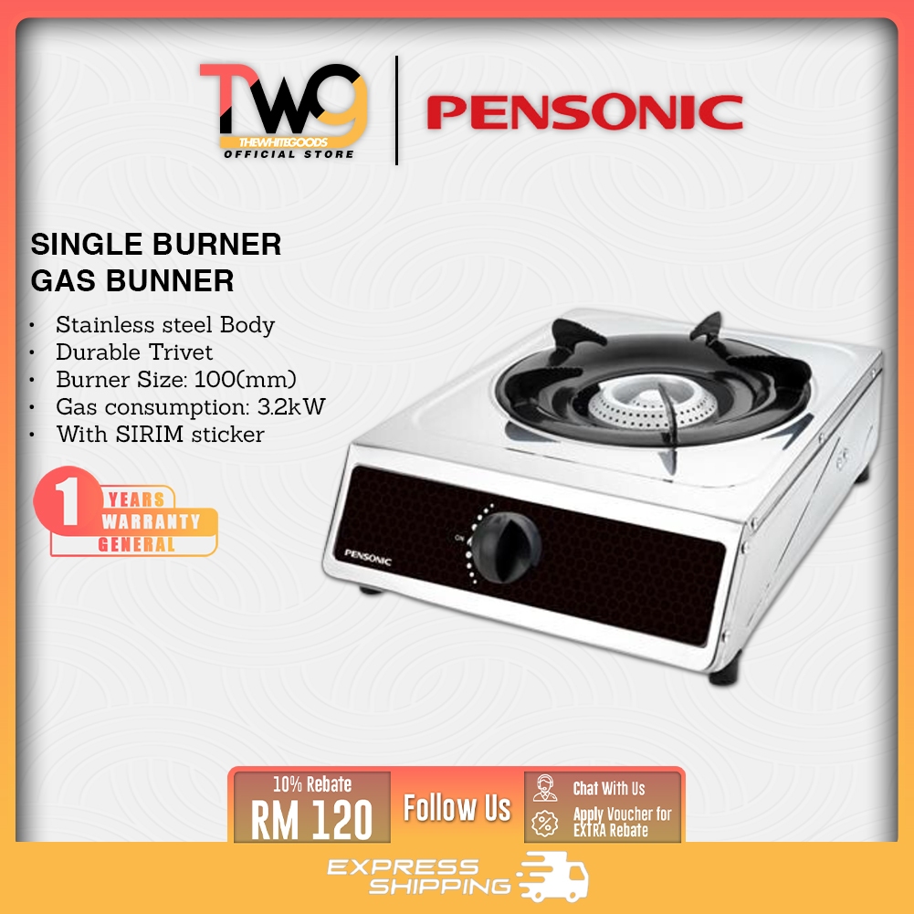 PENSONIC SINGLE BURNER GAS COOKER WITH STAINLESS STEEL BODY PGC1001S ...