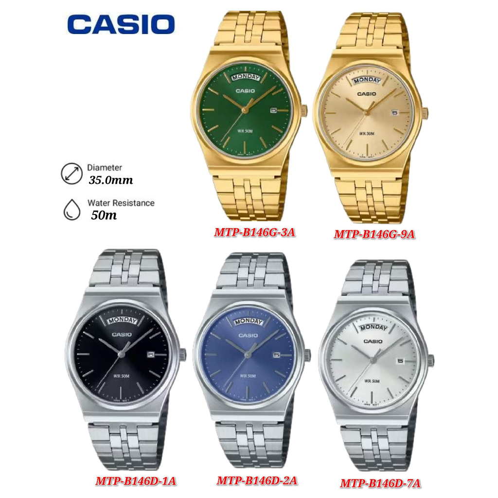 Casio General MTP-B146D / MTP-B146G Silver Stainless Steel Band Men ...