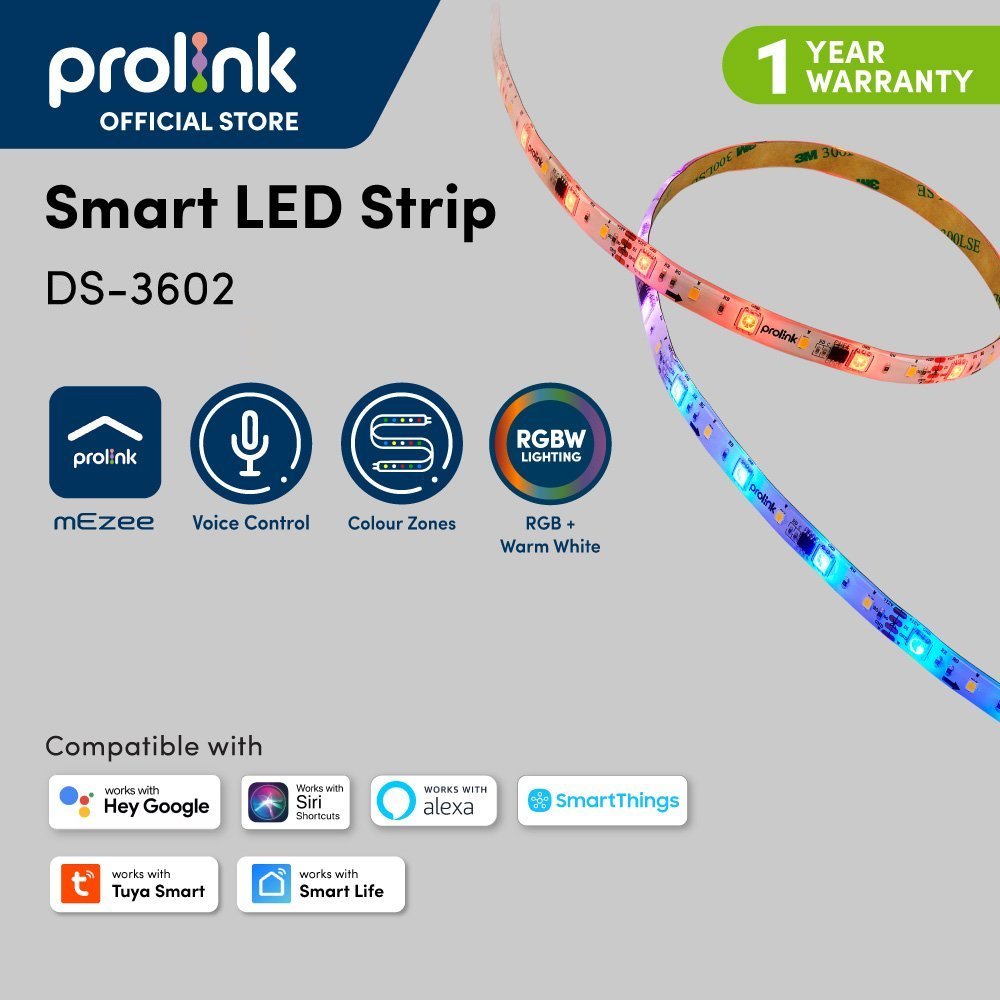 Prolink 5M RGBIC Smart LED Strip IP44 Water Resistant Colour Adjustable/Warm White/Dimmable ...