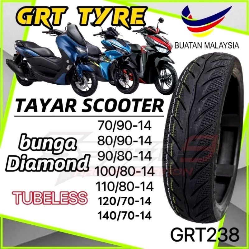 GRT TYRE SCOOTER BUNGA DIAMOND 70/90-14 80/90-14 90/80-14 100/80-14 110 ...
