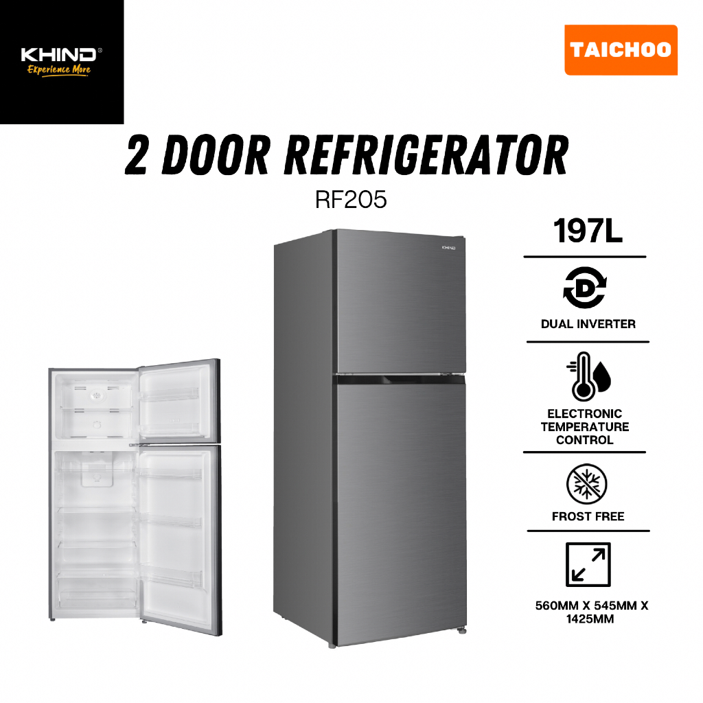 Khind 2 Door Top Freezer Refrigerator 197L With Dual Inverter RF205 ...