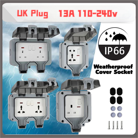 Outdoor Wall Waterproof Sockets Outlet UK Plug Electrical 15A Power 110 ...