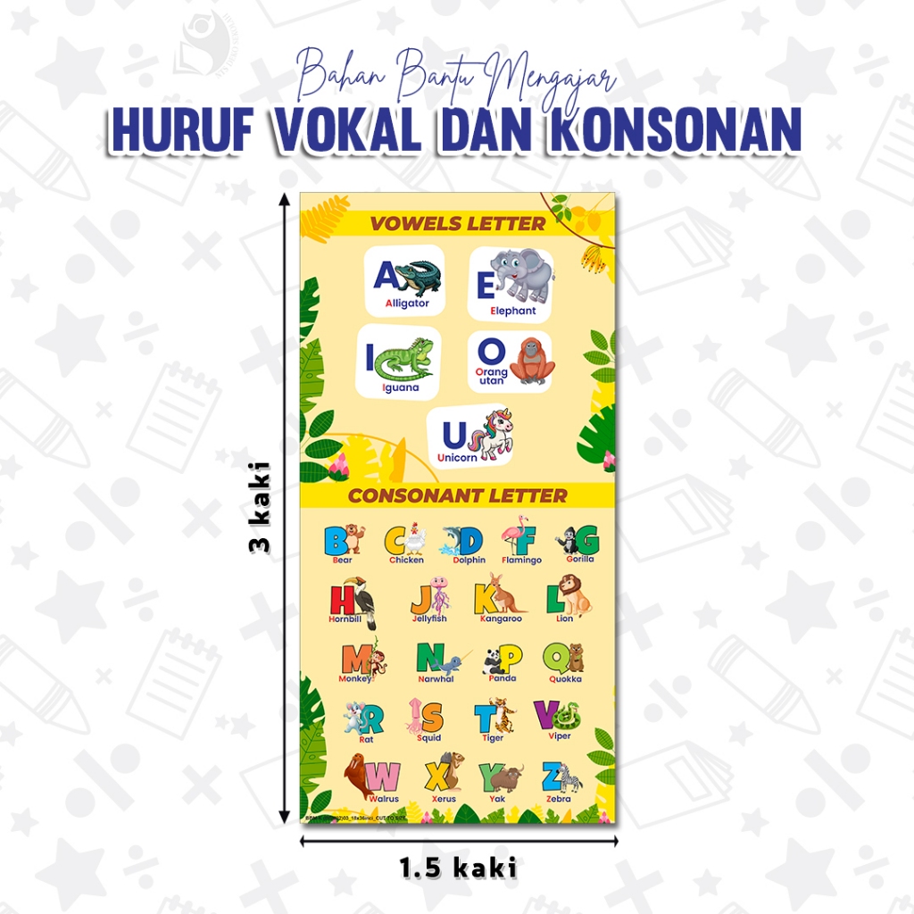 🌸1 DAY SHIP🌸 POSTER HURUF KONSONAN VOKAL / ABC / BAHASA MELAYU / RUMI ...