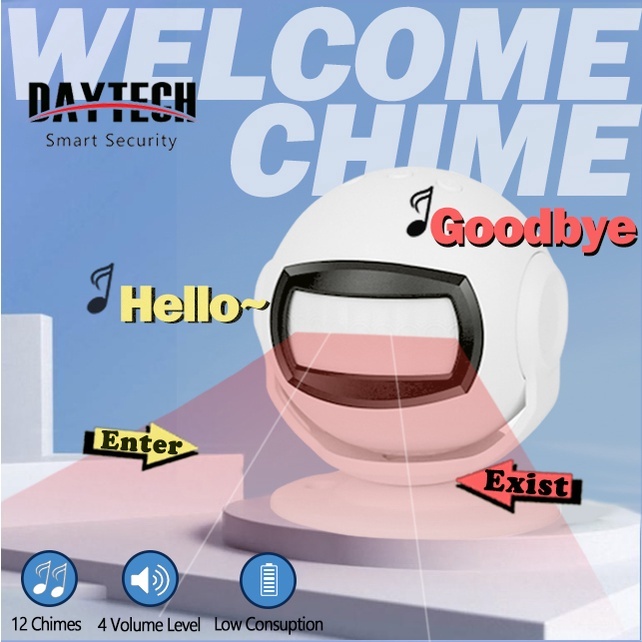 Daytech Two-Way Motion Sensor Doorbell Wireless Alarm Bell Entrance ...