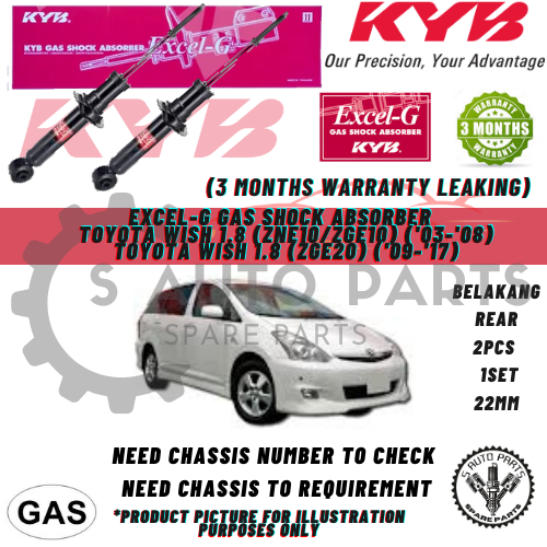 TOYOTA WISH 1.8 (ZNE10/ZGE10/ZGE20) (REAR 2PCS) 100% KAYABA (KYB) EXCEL ...