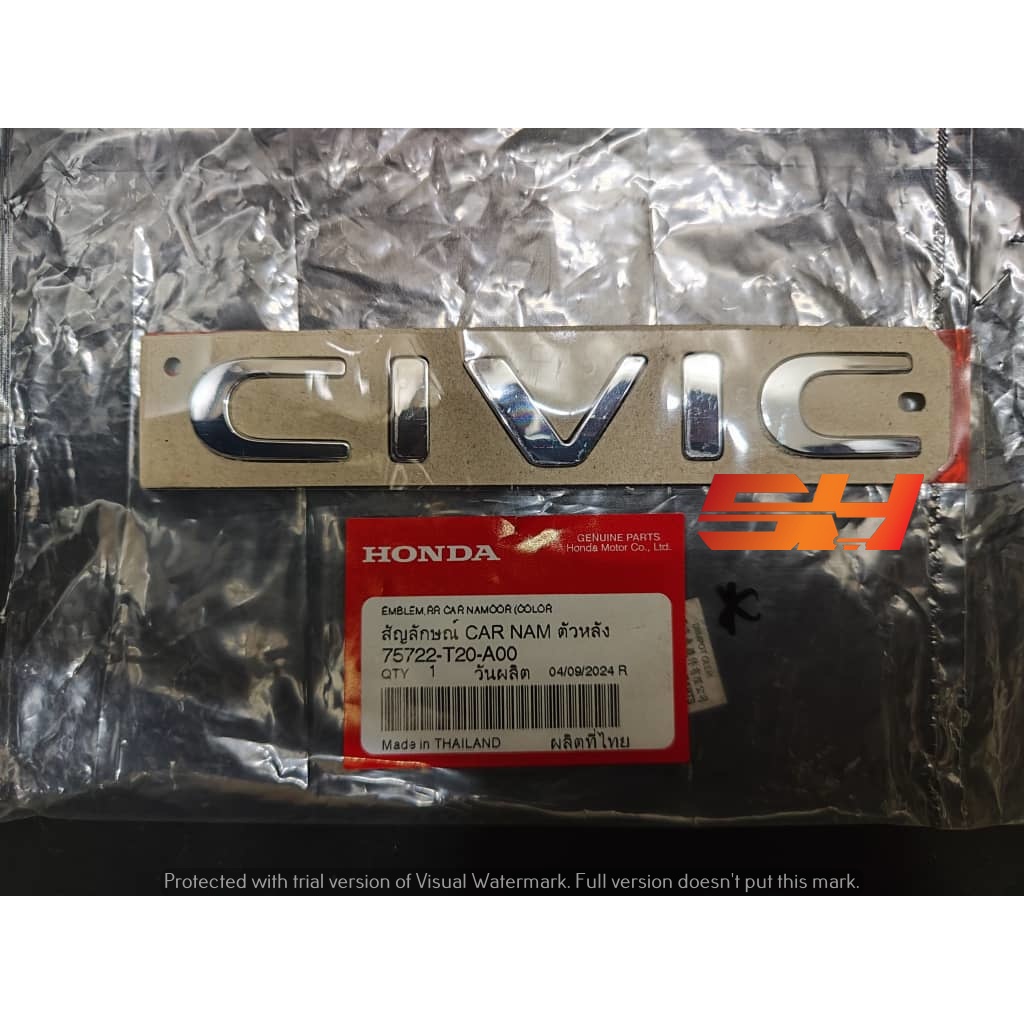 HONDA Civic NAME PLATE 'CIVIC' back door 75722-T20-A00 Genuine Part ...