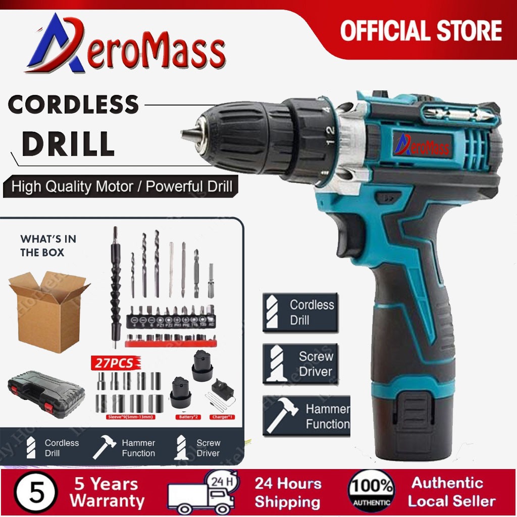 Aeromass Drill Cordless Electric Drill 3-Function High-power ...