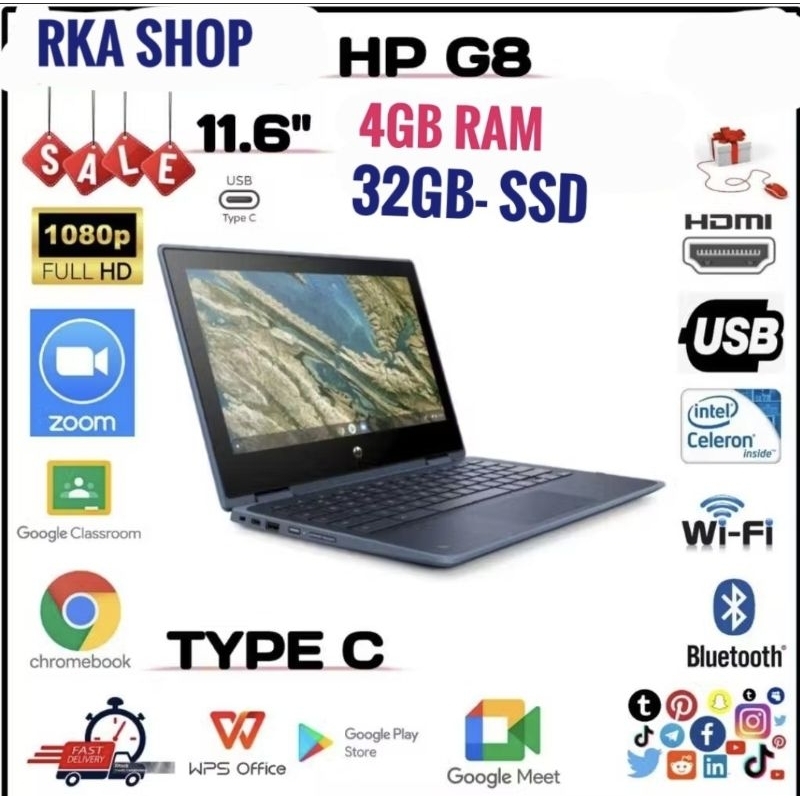 HP Chromebook 11A G8 Education AMDA4-9120C 4GB Ram 32GB SSD eMMC 11.6 ...