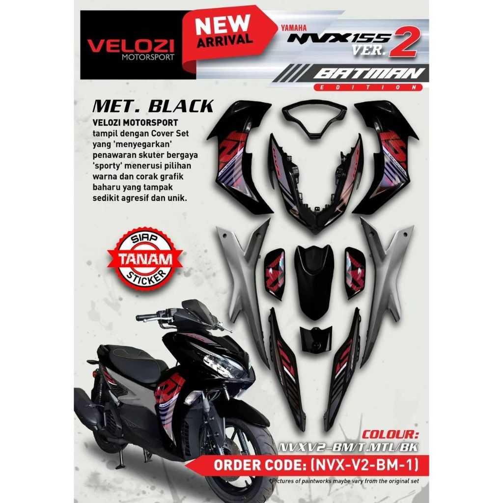 COVERSET BODYSET NVX 155 NVX155 V2 YAMAHA METALIC BLACK BATMAN EDITION ...