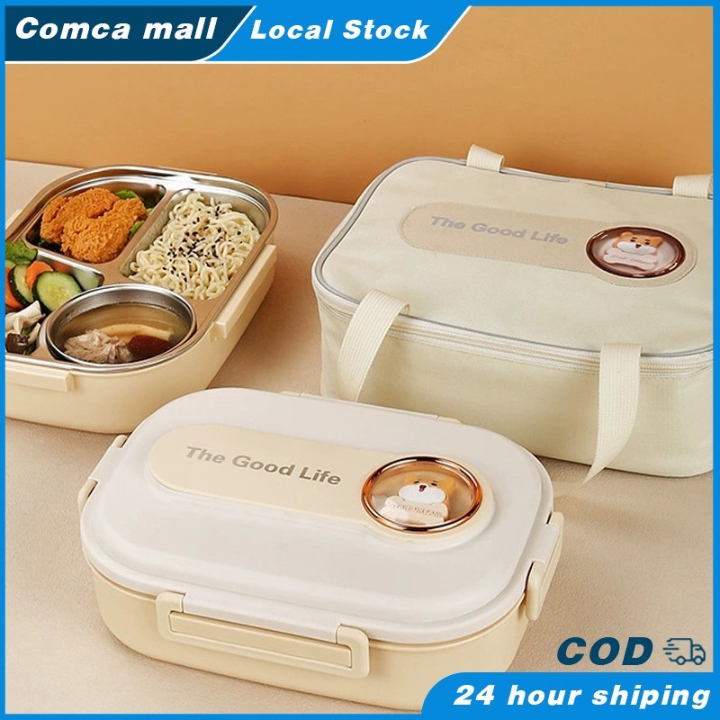 304 Stainless Steel 4-Grid Insulated Lunch Box With Chopsticks Spoon ...
