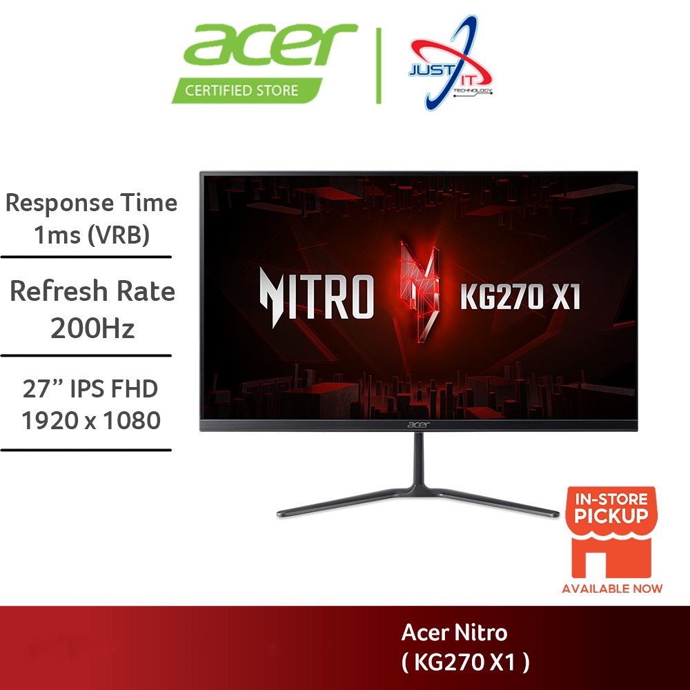 ACER NITRO KG270 X1 27" GAMING MONITOR ( 27" IPS FHD / 1MS / 200HZ / AMD FREESYNC / HD MI + DP ...