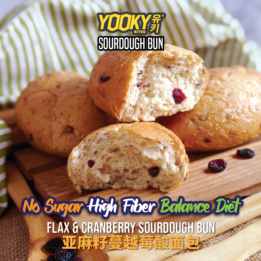 YOOKYBITES Flax & Cranberry Sourdough Bun (4Pcs) Healthy Bun High Fiber ...