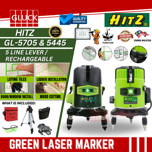 HITZ GL-5445/GL-5705 GREEN LASER MARKER W/BEEP LASER LEVELING 5 LINES ...