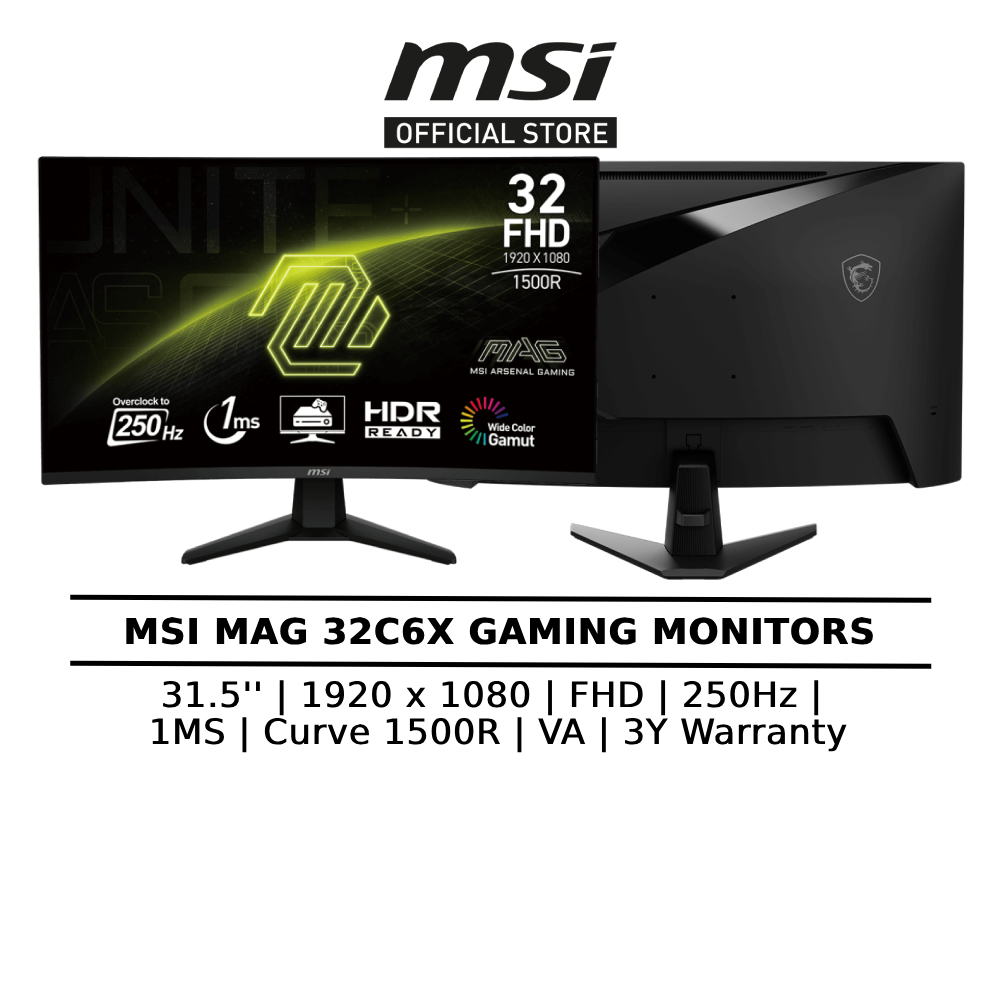 MSI MAG 276CXF 1500R Curved Gaming Monitor (27") MAG 32C6X 32" 1ms 280Hz Refresh Rate/FHD HDR ...