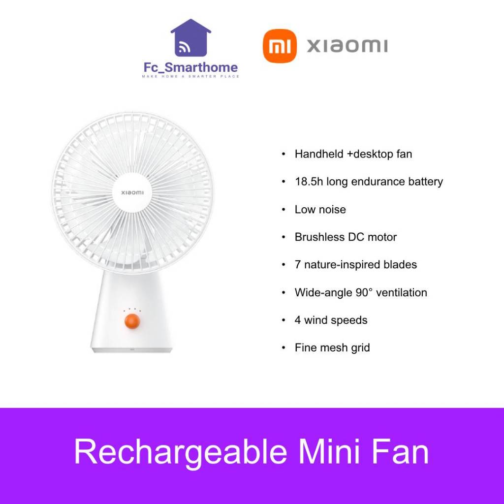 Xiaomi Rechargeable Mini Fan | Handheld + desktop | 18.5 Hour | Low ...