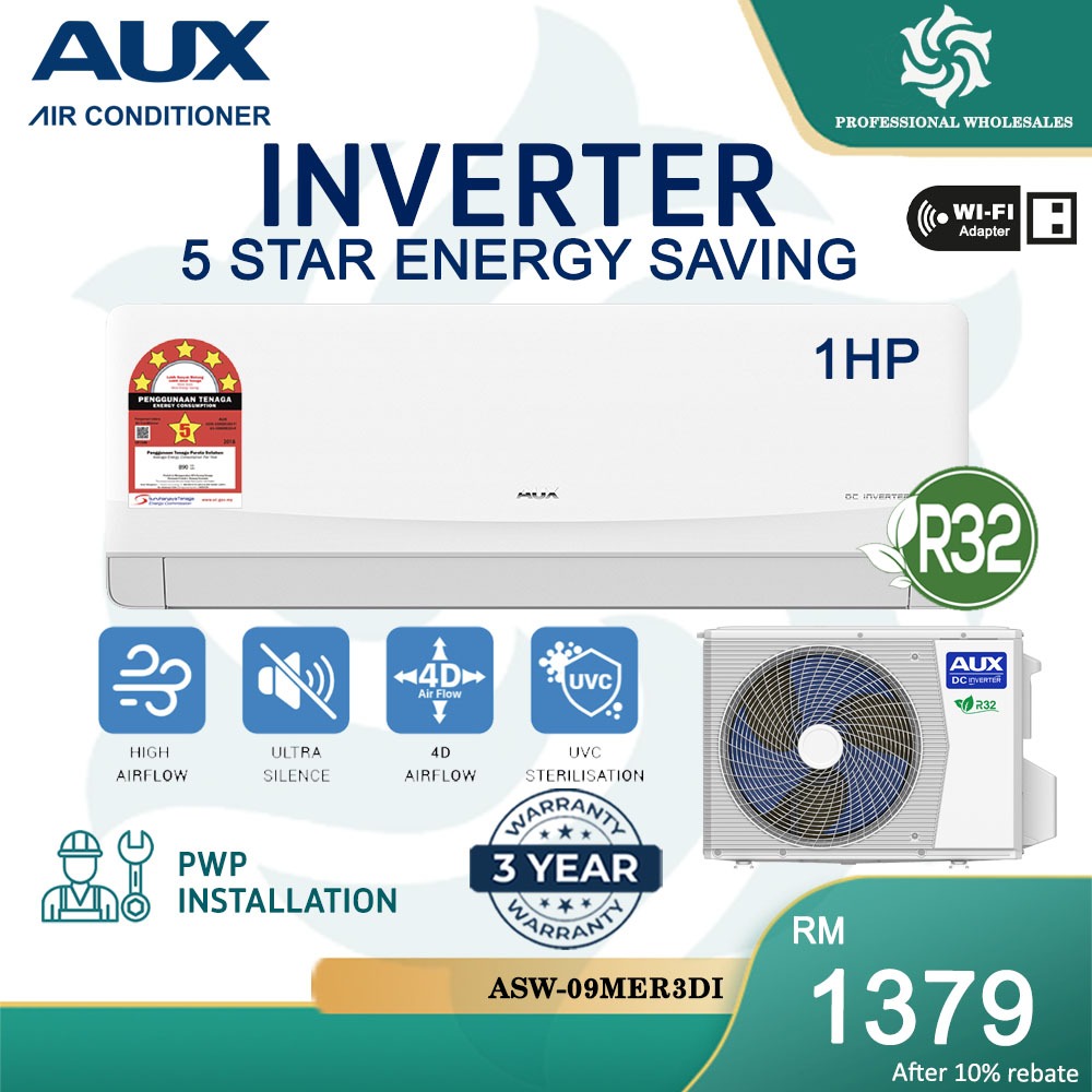 【5 STAR ENERGY SAVING】AUX M-SERIES 1.0HP / 1.5HP/2HP /2.5HP INVERTER AIR CONDITIONERS R32 ...