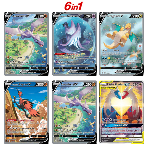 6 pcs / Set Dragonite Lugia Gx Rainbow Rare Aerodactyl Articuno Latias ...