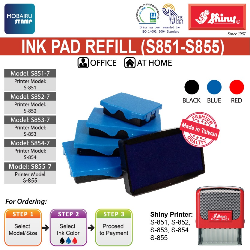 Ink Pad/Cartridges Refill for Self Inking Stamps - Shiny Printer S-851 ...