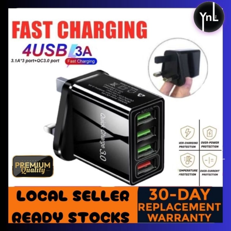 QC 3.0 Quick Charge 4 Port USB Wall Fast Charger | Shopee Malaysia