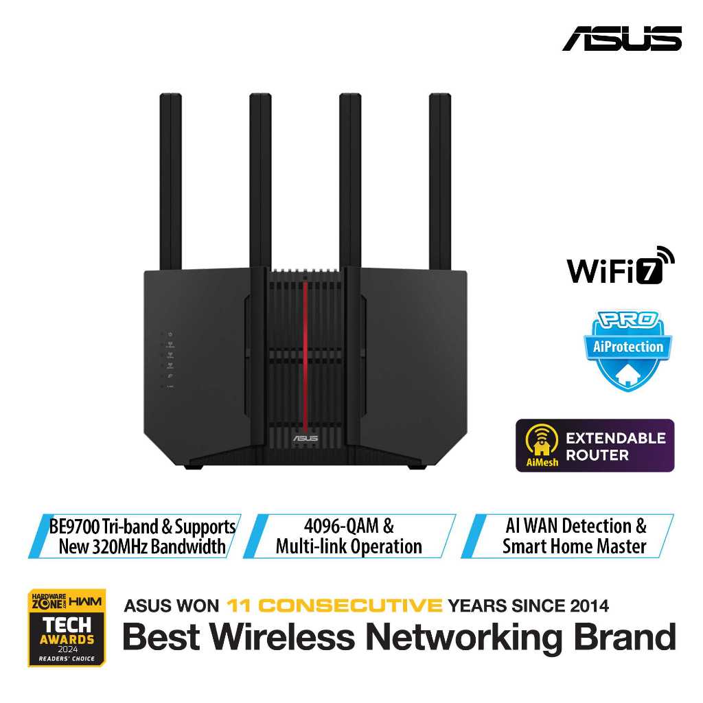 ASUS RT-BE92U BE9700 Tri-band WiFi 7 Router, supports new 320MHz ...