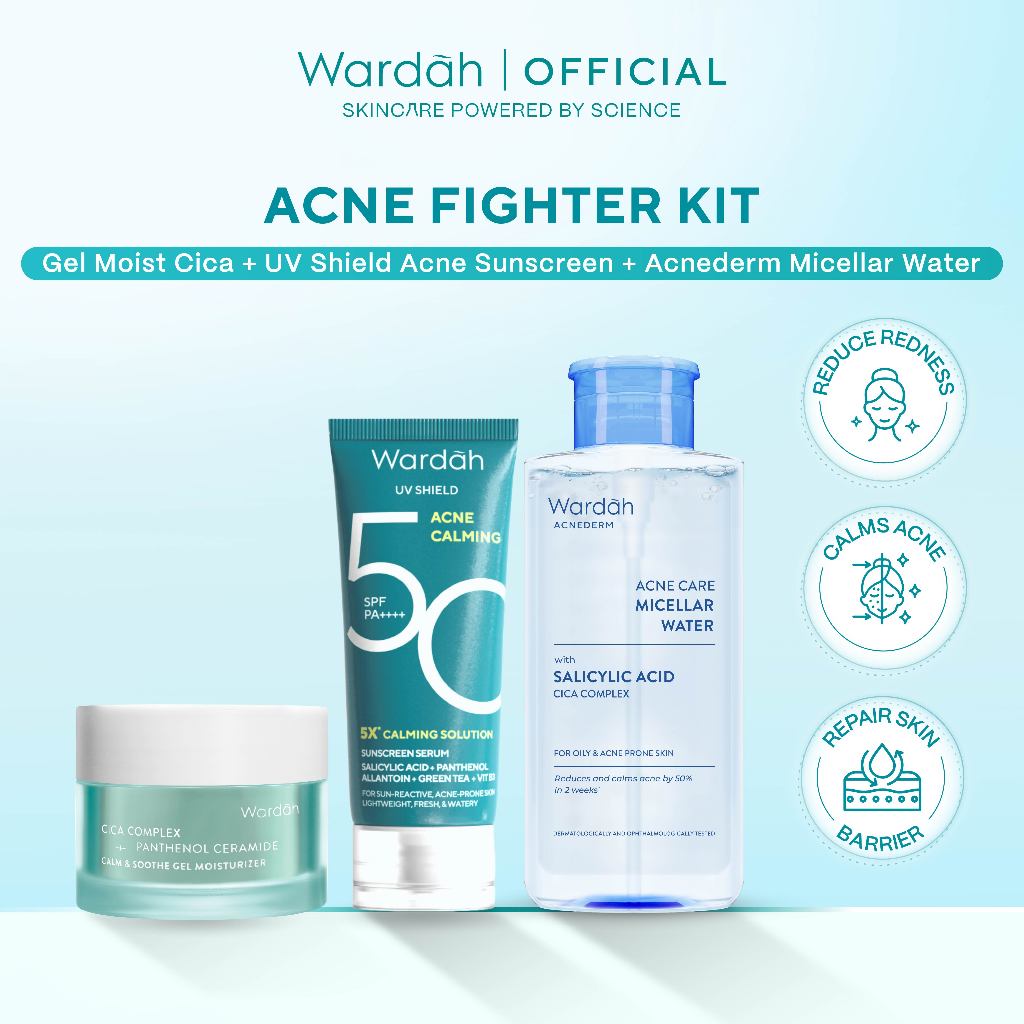 Acne Fighter Kit - Gel Moist Cica + UV Shield Acne Sunscreen + Acnederm ...